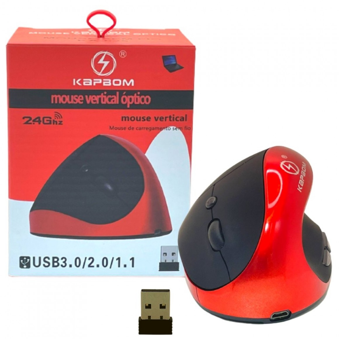 MOUSE VERTICAL ERGONOMICO SEM FIO KAPBOM KA-625