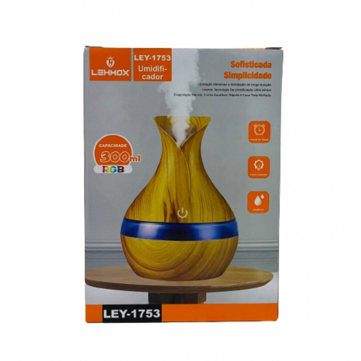 UMIDIFICADOR DE AR COM LED RGB E CAPACIDADE PARA 300ML LEHMOX LEY-1753