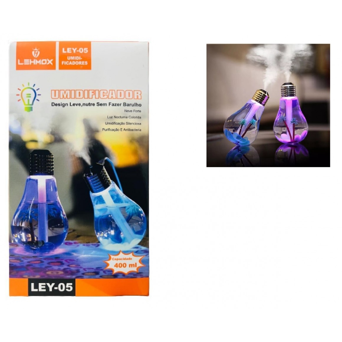 UMIDIFICADOR FORMATO DE LAMPADA COM LED LEY-05